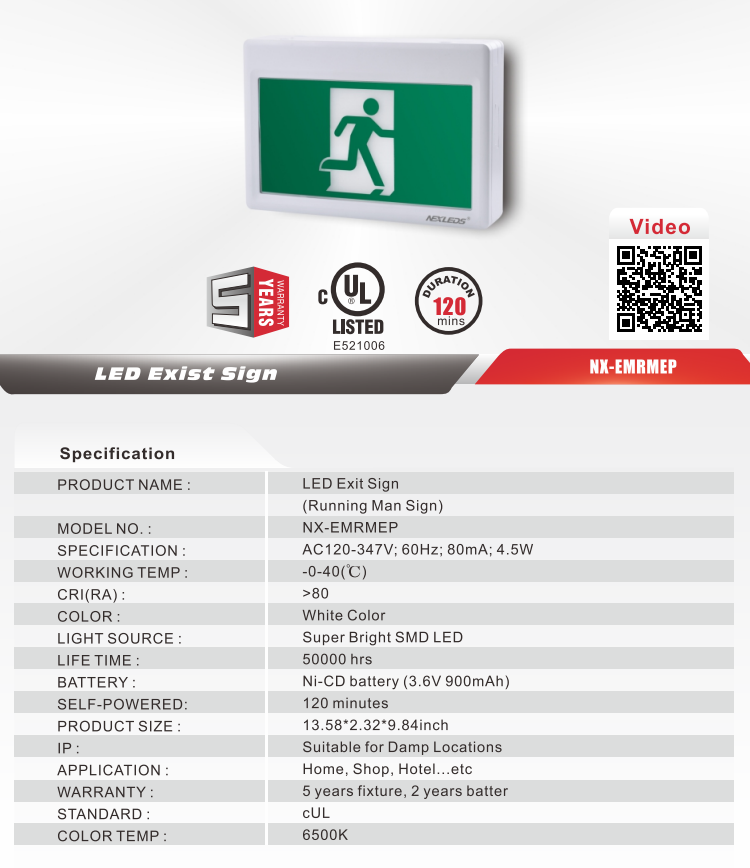 Nexleds LED Exit Sign/ Running Man Sign — Consavvy Electric Supply