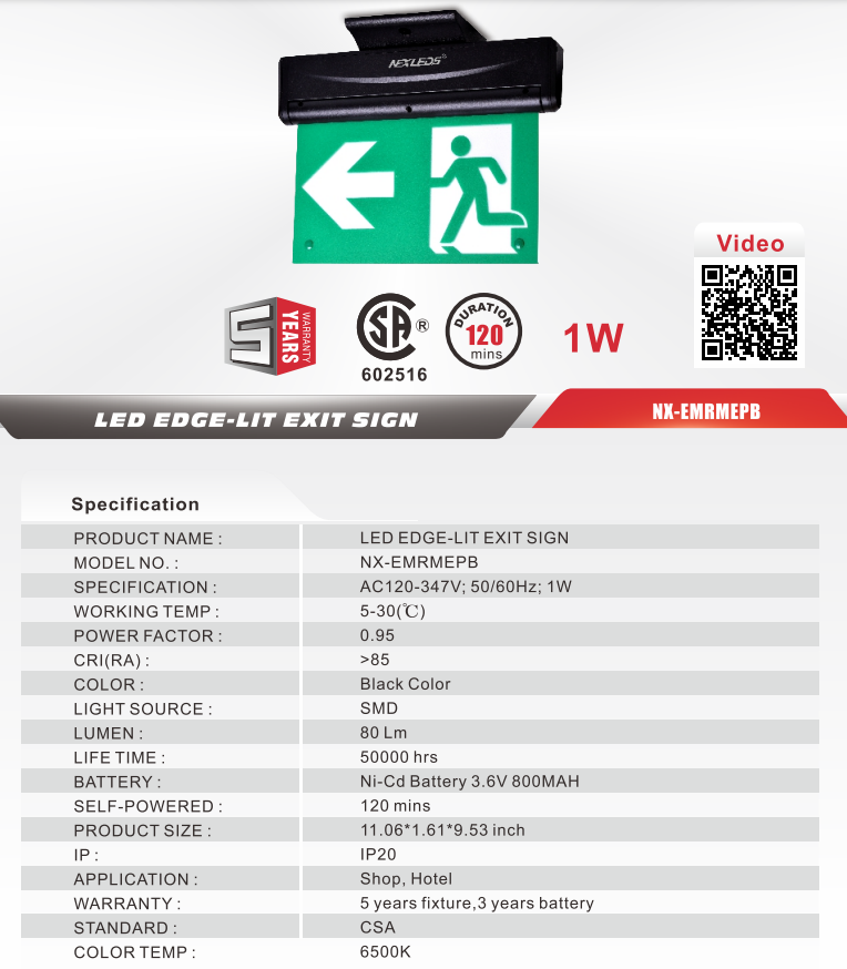 Nexleds LED EDGE-LIT Slim Exit Sign Black — Consavvy Electric Supply