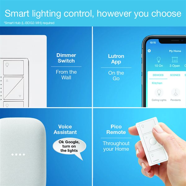 Lutron P-PKG1W-WH-C, Caseta Wireless Smart Lighting Dimmer Switch With ...