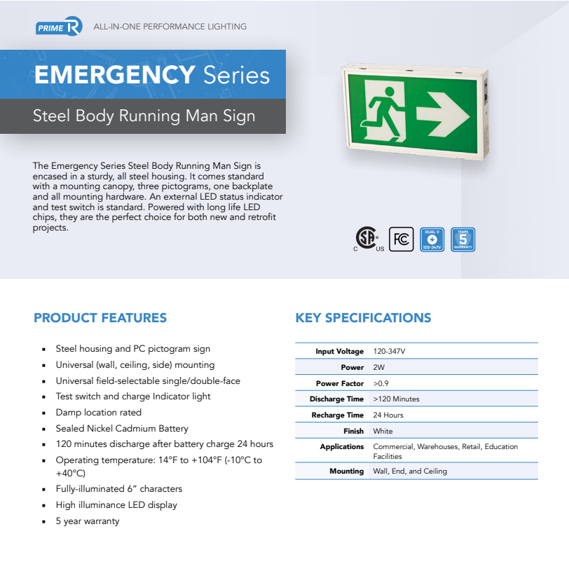 Reno Lighting LED RUNNING MAN SIGN 2W | 120-347VAC | Powder-Coated Ste ...