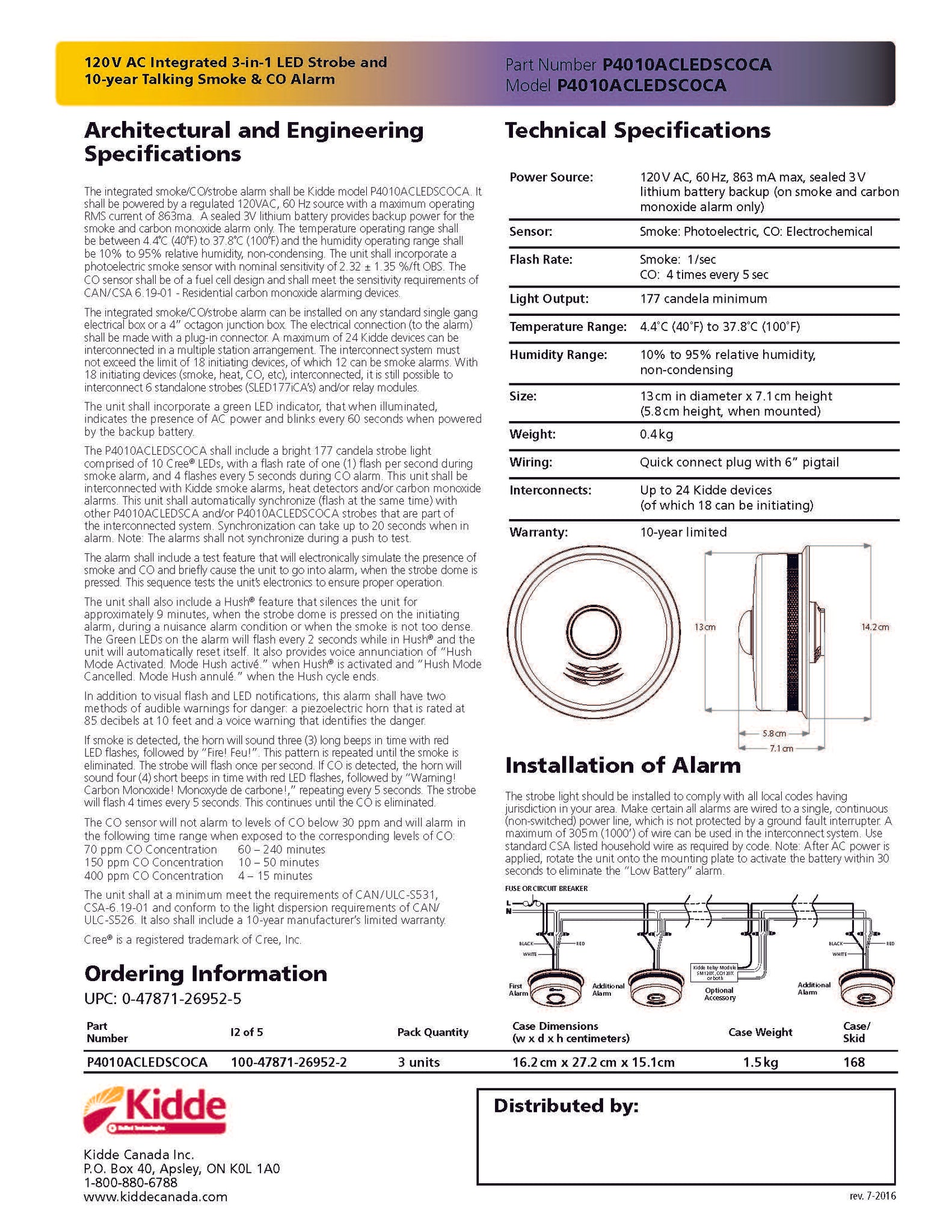 Kidde P4010ACLEDSCOCA-2, 3-IN-1 120V Integrated LED STROBE and 10-Year ...