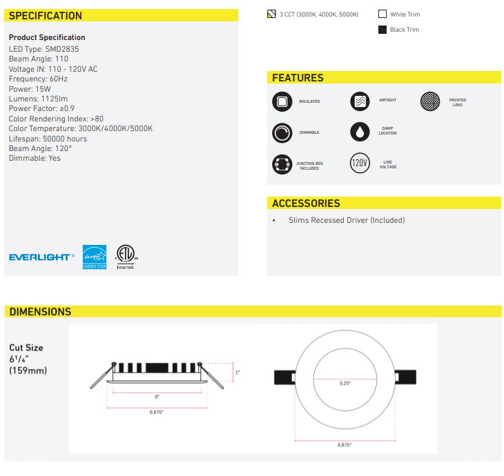 Luminiz 8'' Potlight, Single Color,5000K, junction box included with q ...